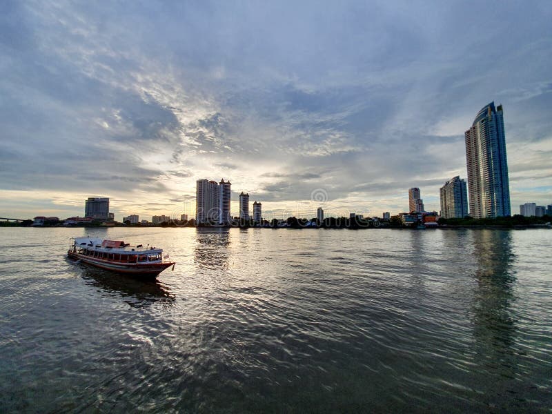 Modern River at Bangkok stock image. Image of dusk, river - 208712761