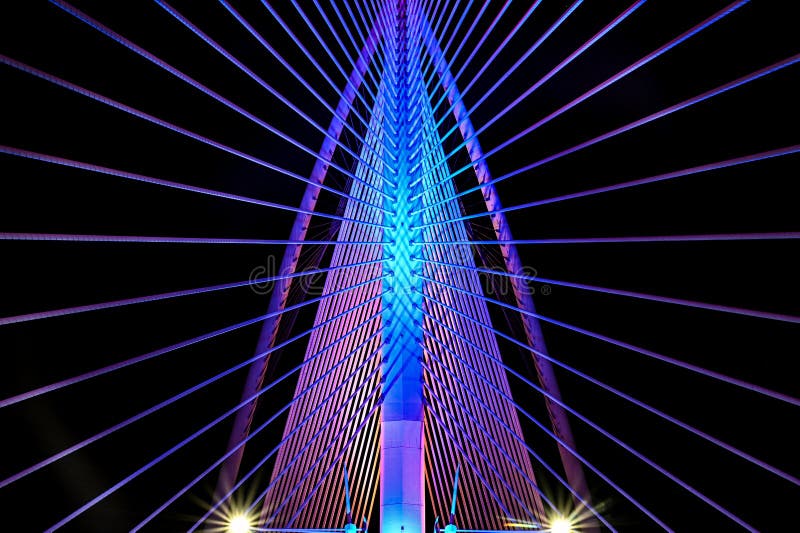 Modern River Bridge with Colorful Lights at Night Stock Photo - Image ...