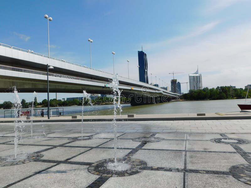 Modern River Fountain Water Bridge Editorial Stock Photo - Image of ...