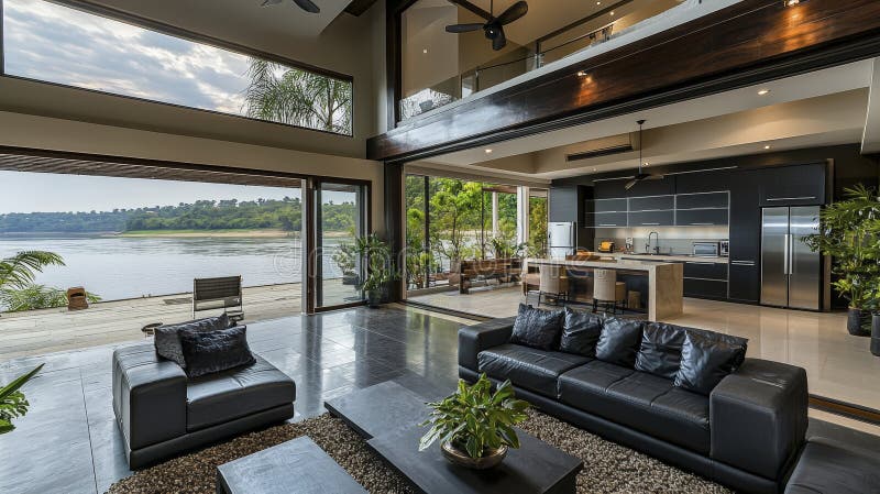 Modern Riverfront House Design Scenic Location Interior Showcase Serene ...