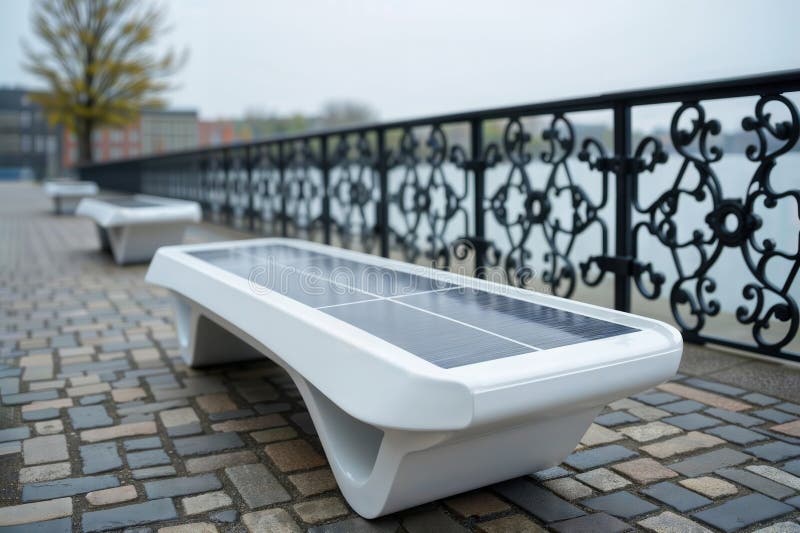 Modern Riverfront Solar Bench Combining Design and Function, Generative ...