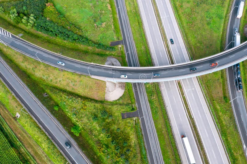 Modern Roads, Junctions and Bridges. Freeway from the Top View. Summer ...