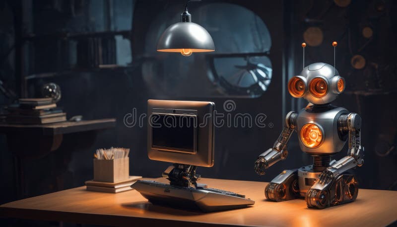 Robotic Companion at Desk stock photo. Image of desk - 314047478