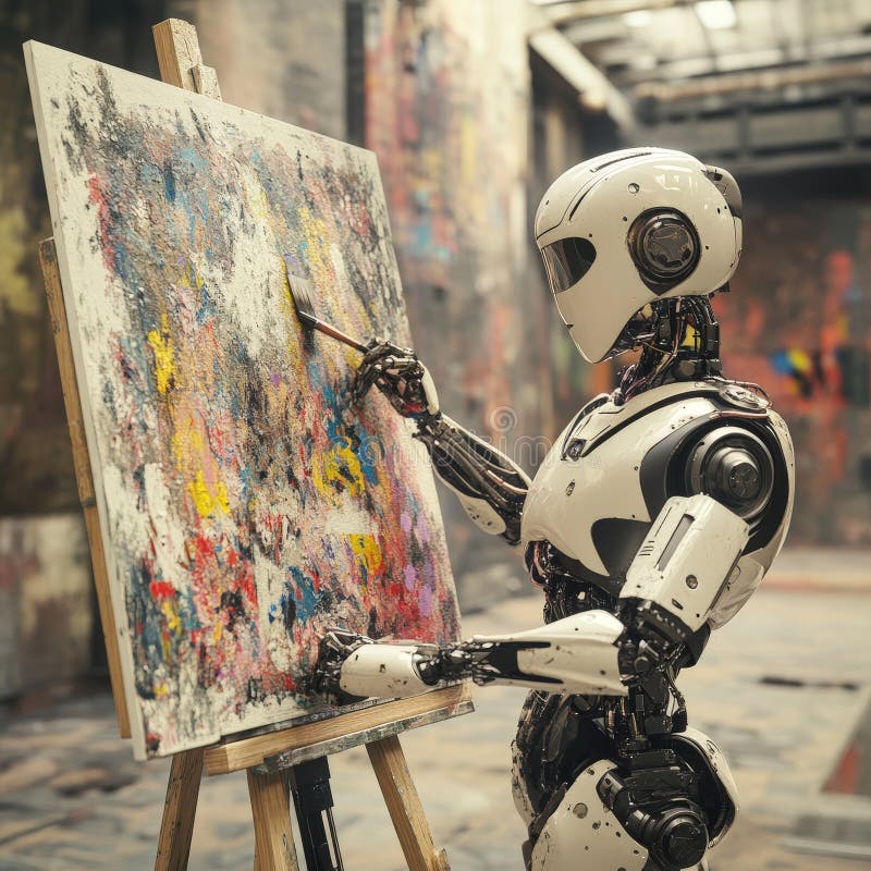 Advanced Robot Creating Abstract Art on Canvas Stock Image - Image of ...