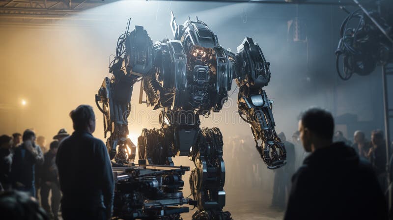 Modern Robot Assembly in Progress in Large Hangar Stock Illustration ...