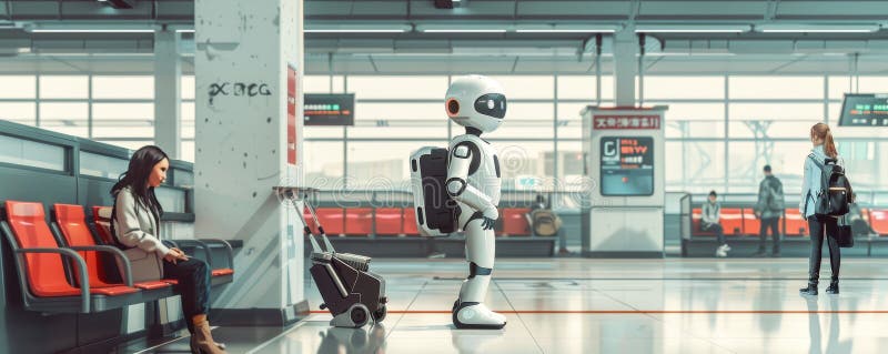 Modern Robot Assistants in a Public Space Showcasing Advanced ...