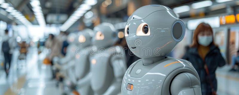 Modern Robot Assistants in a Public Space Showcasing Advanced ...