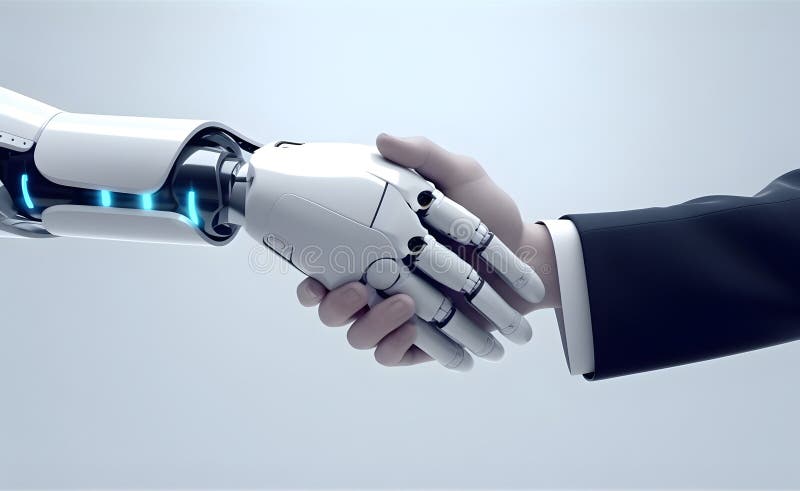 Robot and Businessman Hands in Handshake. AI Technology Development and ... Robot and Businessman Hands in Handshake. AI Technology Development and ...