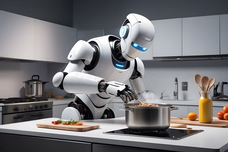 A Modern Robot Cooking in a Kitchen Stock Photo - Image of direction ...