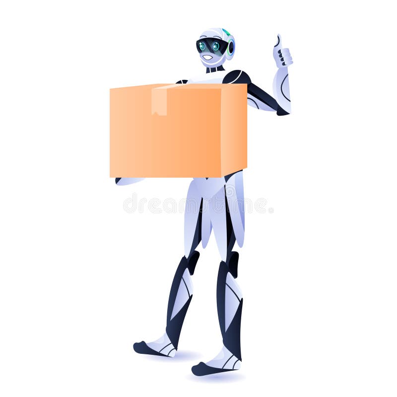 Modern Robot Courier Robotic Deliver Holding Cardboard Box Delivery ...