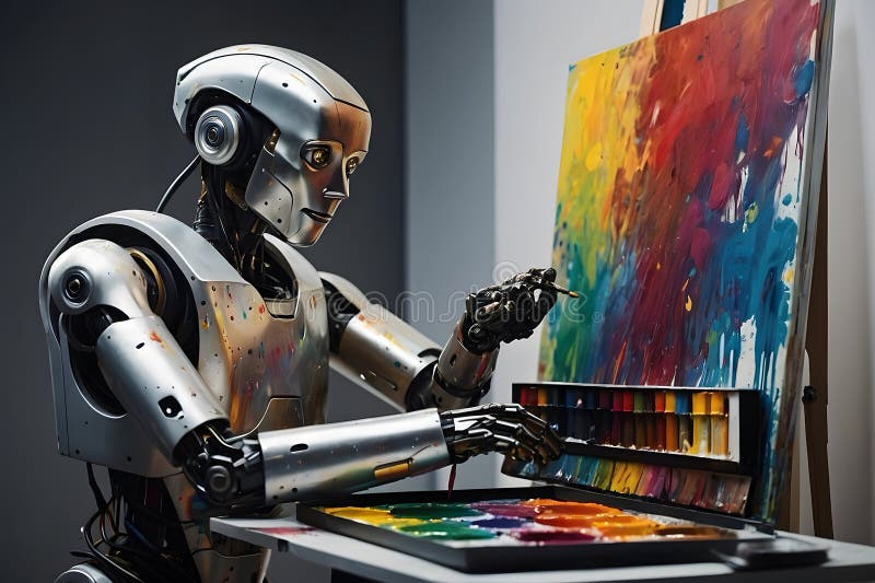 A Modern Robot Painting a Masterpiece on a Canvas Stock Illustration ...