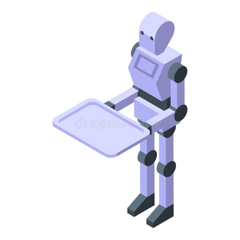 Modern Robot Holding Empty Tray Serving Food Isometric View Stock ...