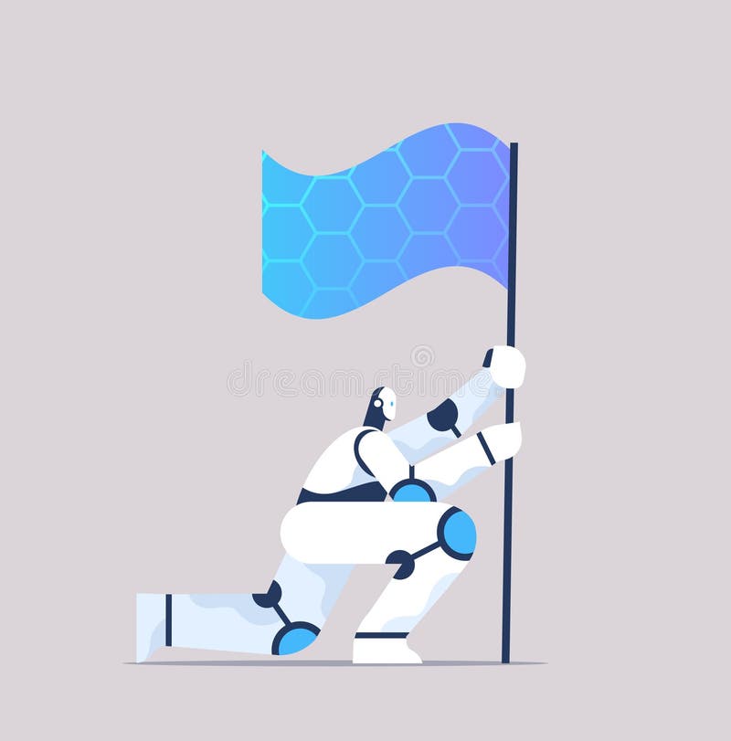 Modern Robot Holding Flag Artificial Intelligence Stock Vector ...