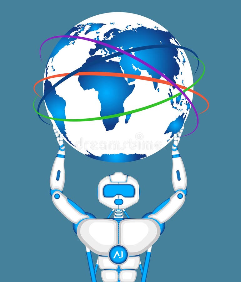 Modern Robot Holding World Globe Stock Vector - Illustration of ...