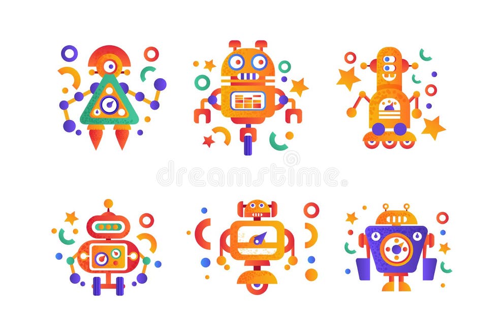 Modern Robot and Humanoid Bot with Face As Artificial Intelligence Flat ...
