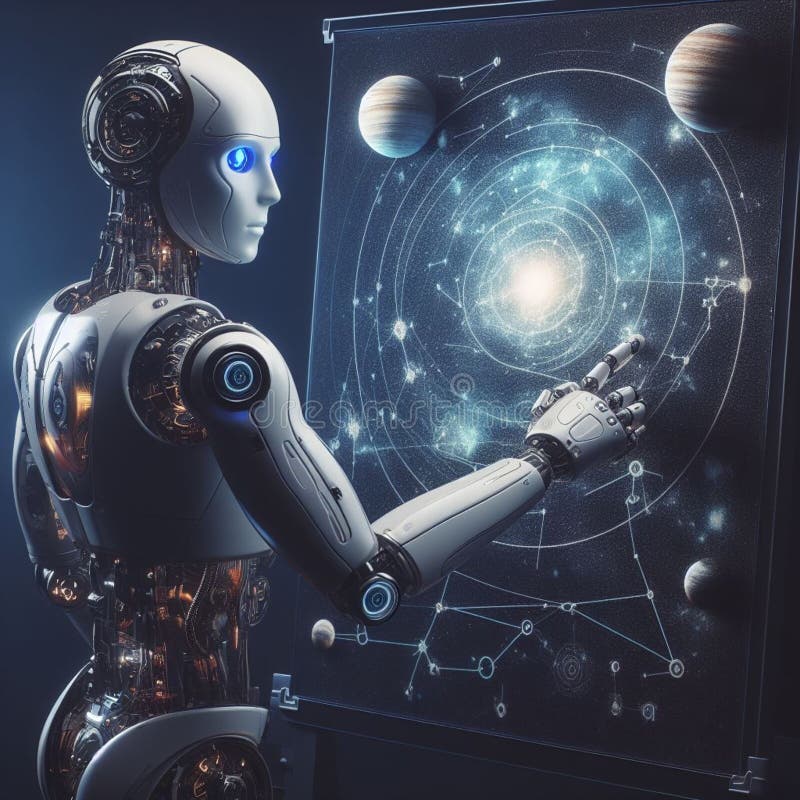 Modern Robot Interacting with an Intergalactic Screen Stock ...