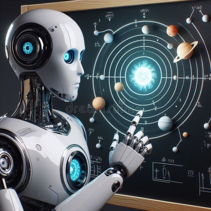 Modern Robot Interacting with an Intergalactic Screen Stock ...