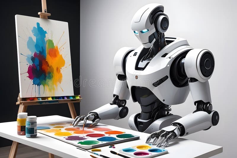 A Modern Robot Painting a Masterpiece on a Canvas Stock Photo - Image ...