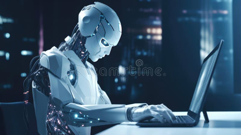 Modern Robot Typing on Laptop Stock Image - Image of robotic, ecommerce ...