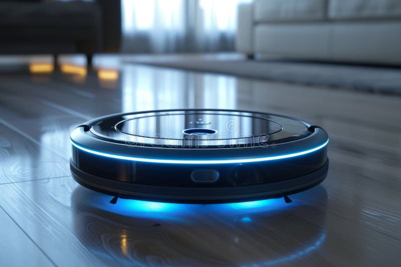 Modern Robot Vacuum Cleaner in Room Stock Photo - Image of dust ...