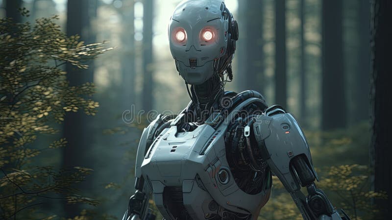 Modern Robot in the Woods, Digital Art Illustration, Generative AI ...