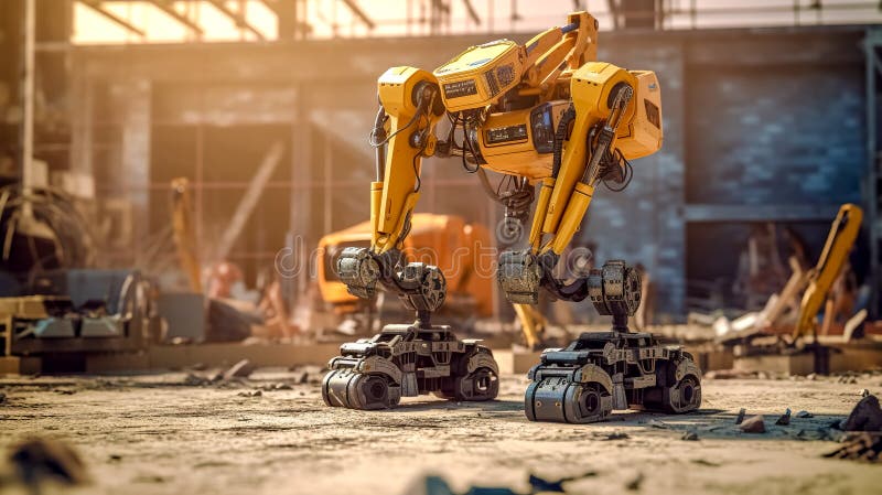Modern Robot Works on Building Construction Stock Illustration ...