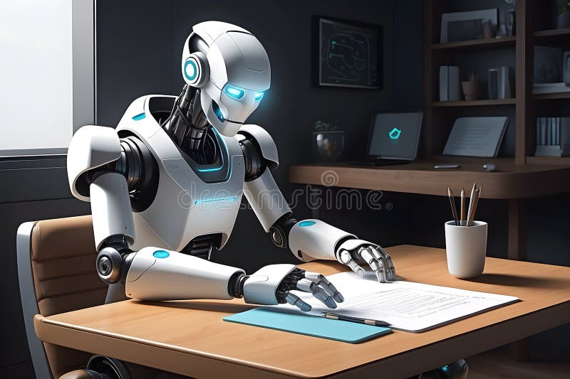 A Modern Robot Writing on a Paper Stock Image - Image of design ...