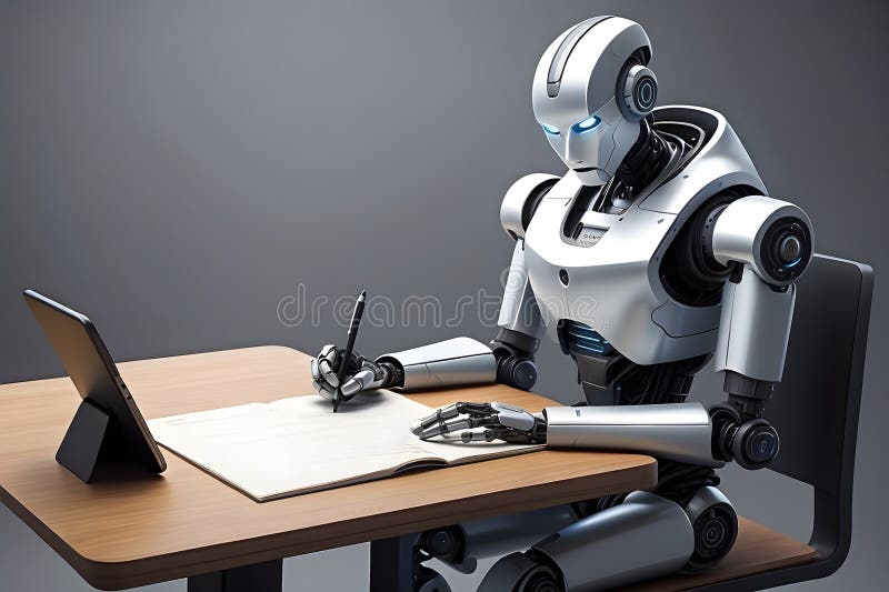 A Modern Robot Writing on a Paper Stock Image - Image of robot, artist ...