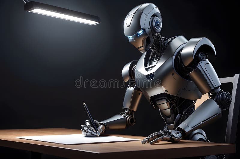 A Modern Robot Writing with a Pen on a Paper Stock Illustration ...