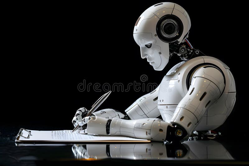 A Modern Robot Writing with a Pen on a Paper Stock Illustration ...