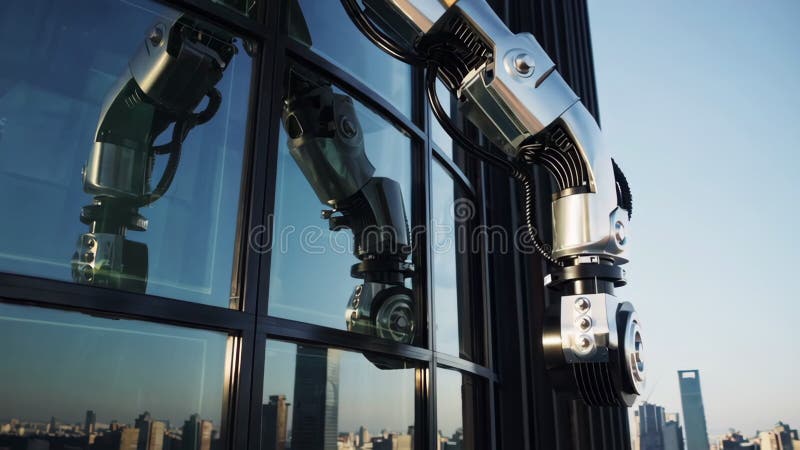 Robotic Arm Cleaning Windows of Modern Skyscraper Stock Video - Video ...