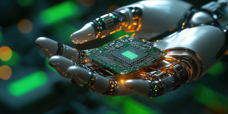 Modern Robotic Arm Holding Computer Chip, Showcasing Advanced ...