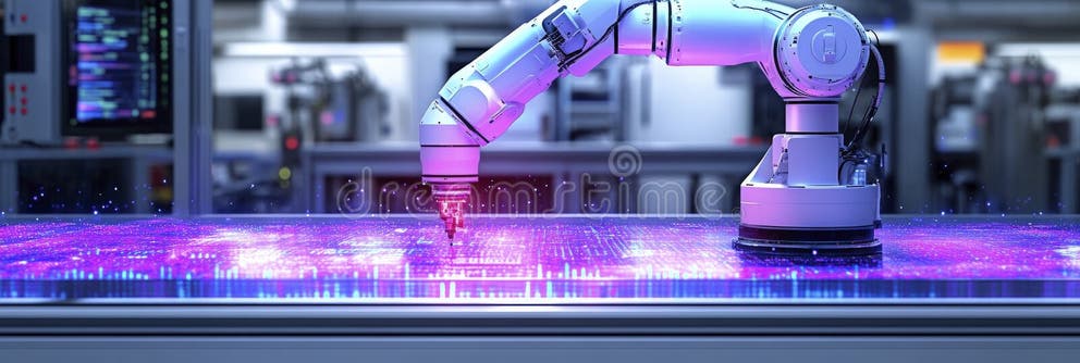 Modern Robotic Arm Processing Vibrant Digital Matrix Stock Illustration ...