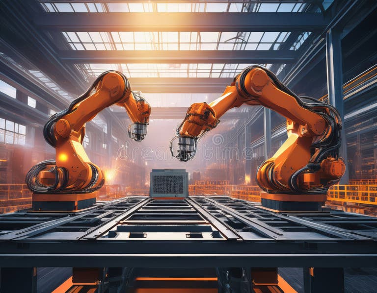 Modern Robotic Arms Collaborate in an Stock Photo - Image of work ...