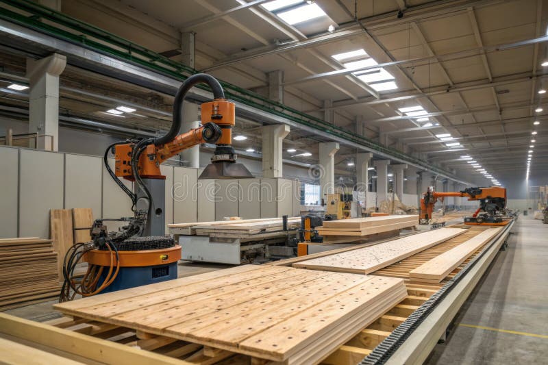 Advanced Machinery in a Large Wood-processing Facility during Daylight ...