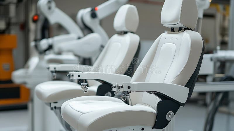 Modern Robotic Assembly Line Features Advanced White Ergonomic Chairs ...
