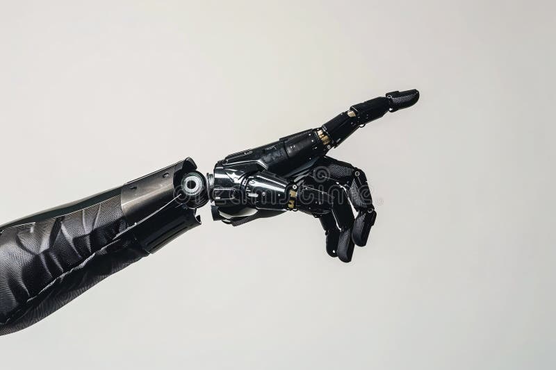 Modern Robotic Bionic Arm Pointing at Something Isolated on White ...