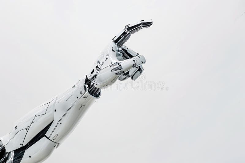 Modern Robotic Bionic Arm Pointing at Something Isolated on White ...