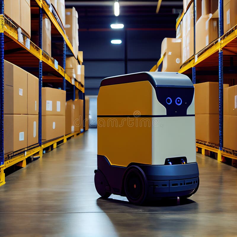 Modern Robotic Equipment for Transporting Goods in Warehouse. Stock ...