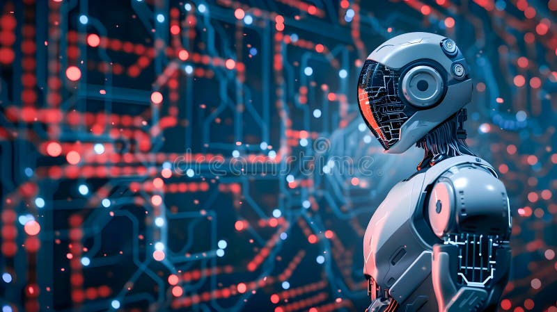 A Modern Robotic Robot in Dark Silver and Light Red Stock Photo - Image ...