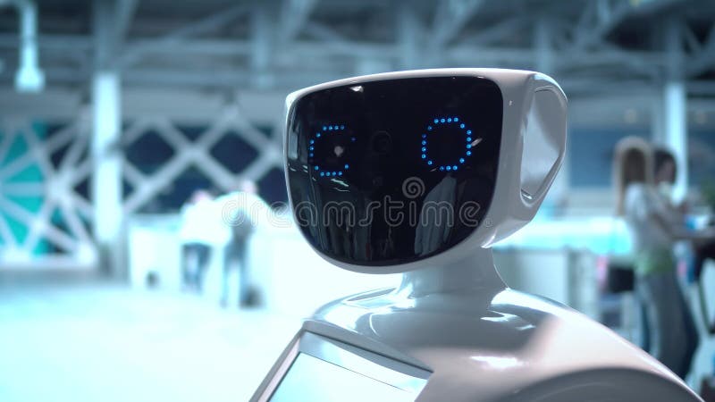 Modern Robotic Technologies. the Robot Looks at the Camera at the ...