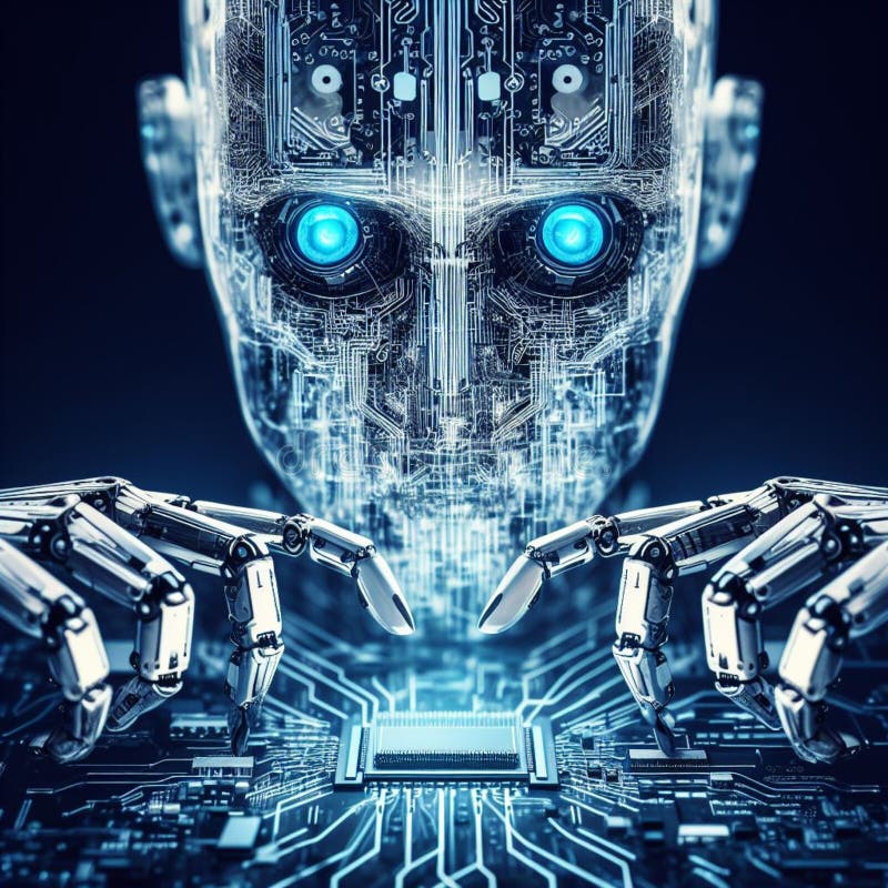 Modern Robots with Artificial Intelligence, with Blue Eyes Stock ...