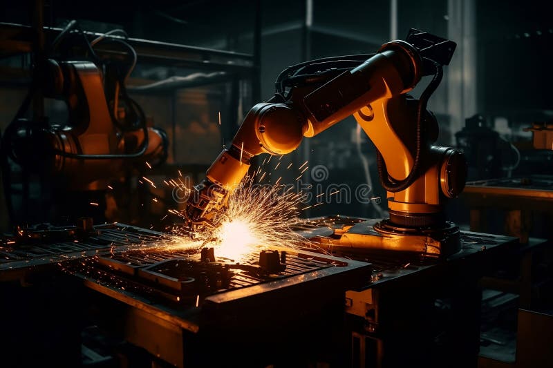 Modern Robots in Production. Industrial Robots. Generative AI. Stock ...