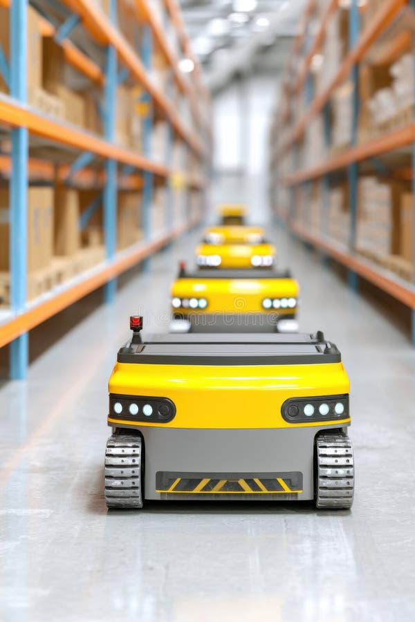Automated Guided Vehicles Moving Goods Inside Warehouse Stock Image ...
