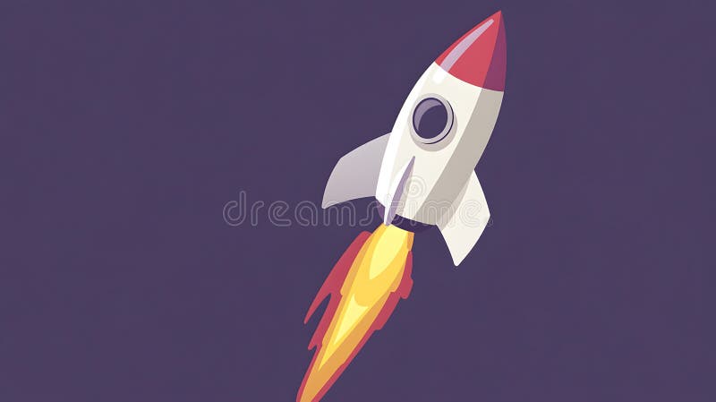 Modern Rocket Ascending into Space with Red Tip and Flames on Dark Blue ...