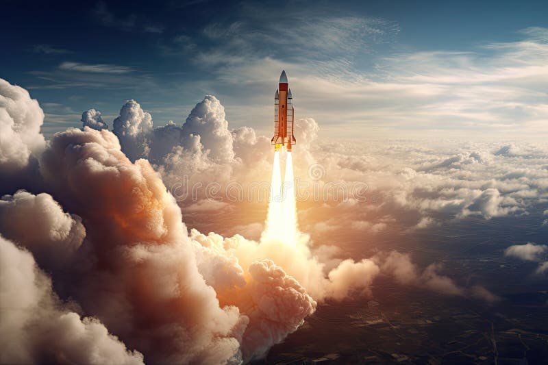 A Modern Rocket Launching from Earth Stock Illustration - Illustration ...