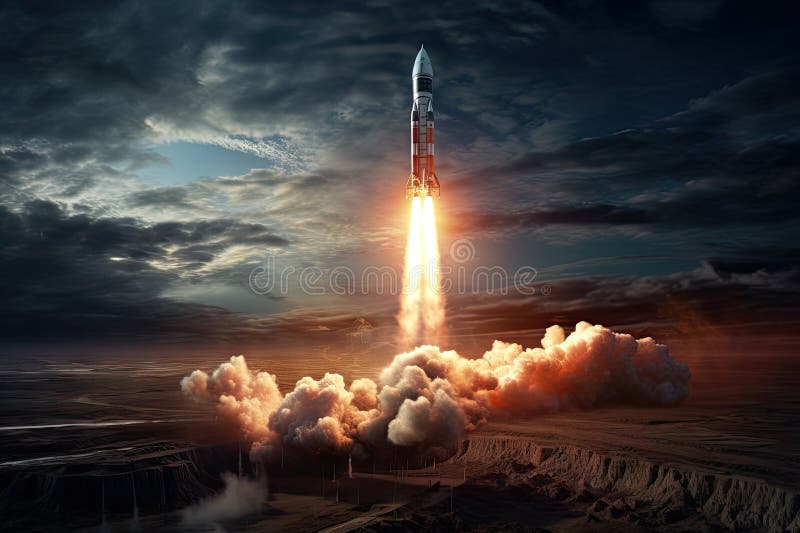 A Modern Rocket Launching from Earth Stock Illustration - Illustration ...