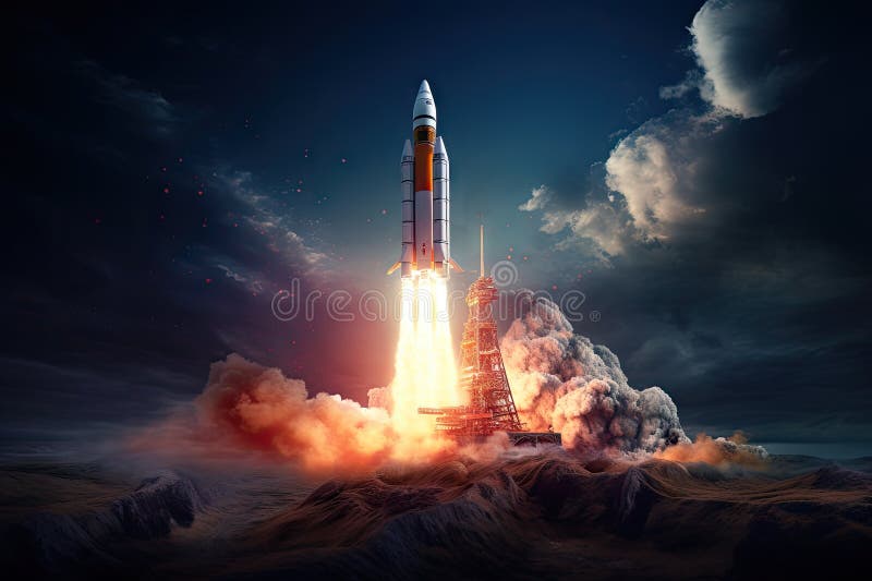 A Modern Rocket Launching from Earth Stock Illustration - Illustration ...