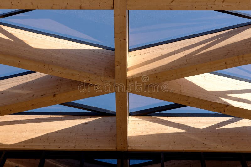 Modern Roof Construction Made of Wood and Glass Stock Image - Image of ...