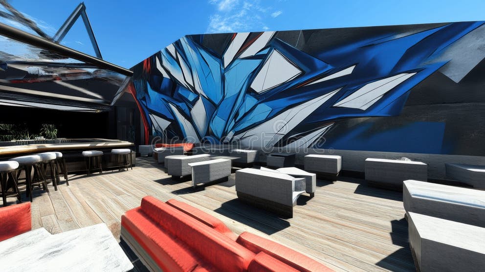 Rooftop Bar with Graffiti Art Stock Illustration - Illustration of ...